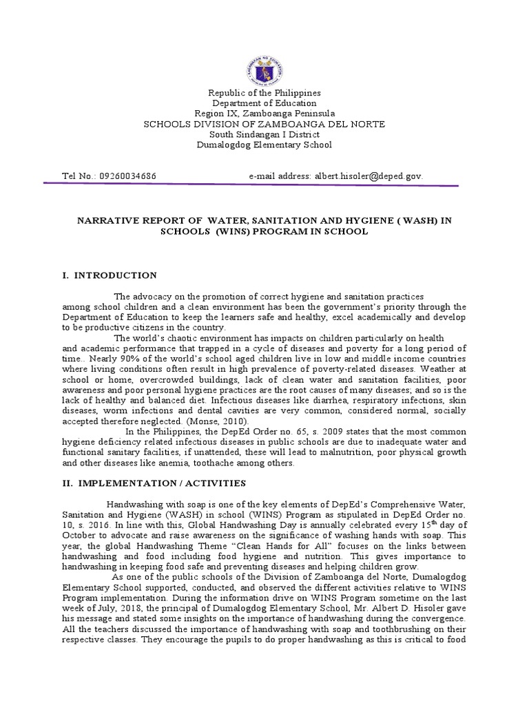 Wins Narrative Report | PDF | Hand Washing | Wash