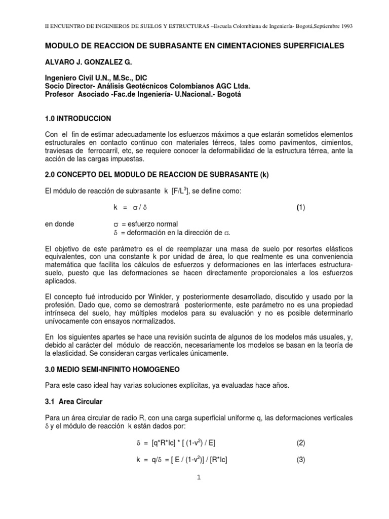 Modulo de Reaccion de Subrasante K | PDF | Fundación (Ingeniería) | Rigidez