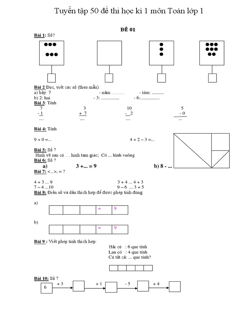 Tuyen Tap de Thi Hoc Ki 1 Mon Toan Lop 1 | PDF