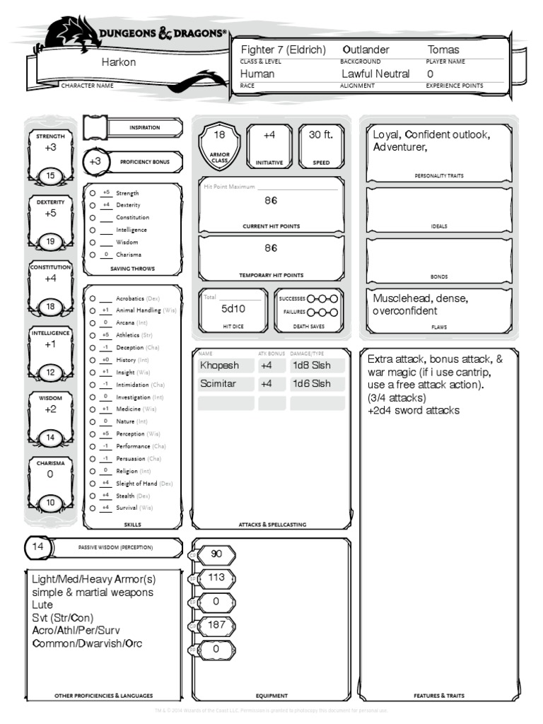 Character Sheet - Form Fillable | PDF | Role Playing | Tabletop Games