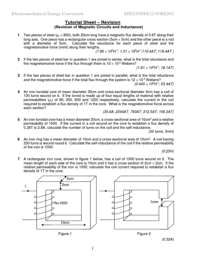 EEE229 EEE223 GEE202 Tutorial Revision | PDF | Inductor | Inductance