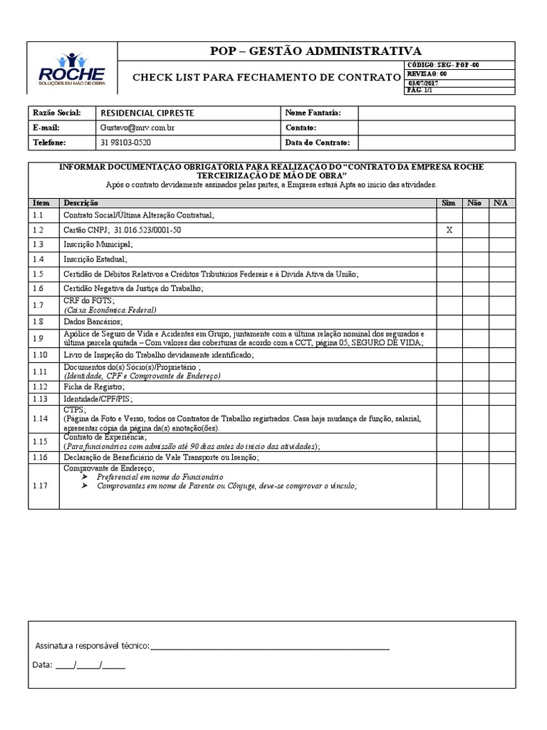 Check List FECHAMENTO DE CONTRATO | PDF