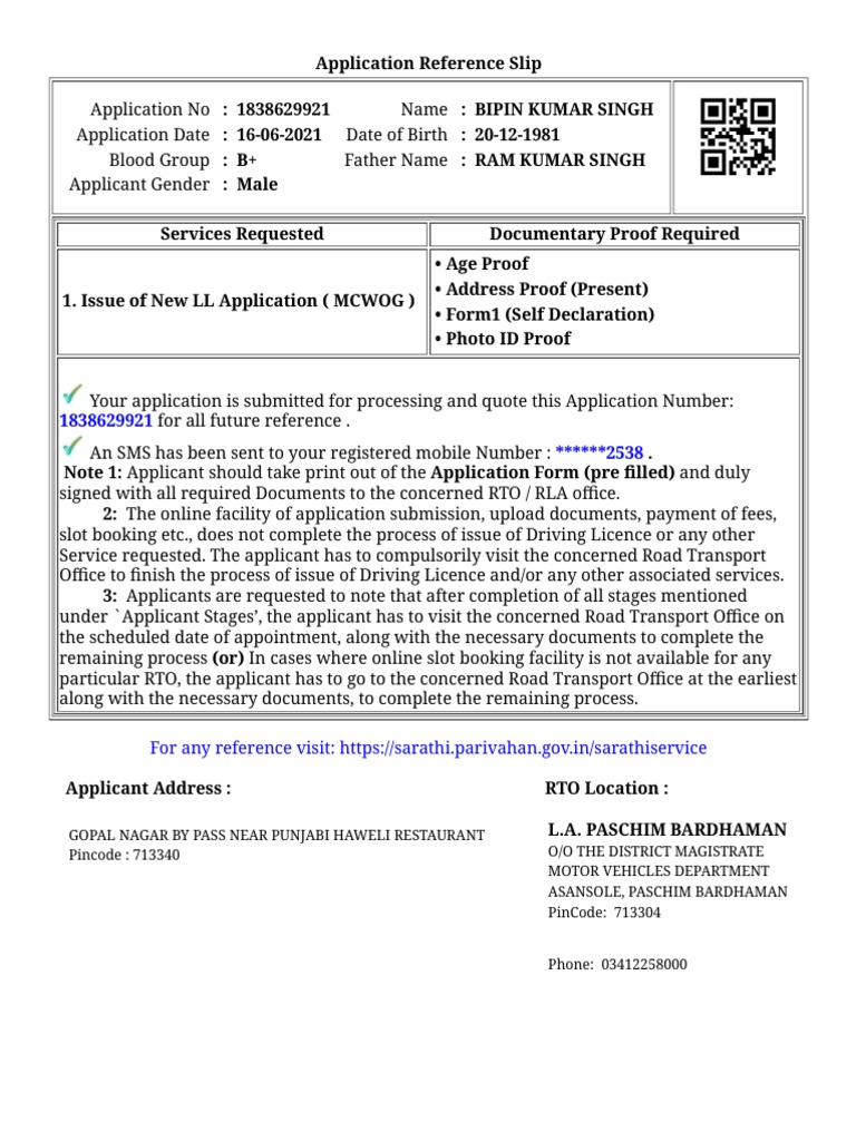 For Any Reference Visit: Https://sarathi - Parivahan.gov - In ...