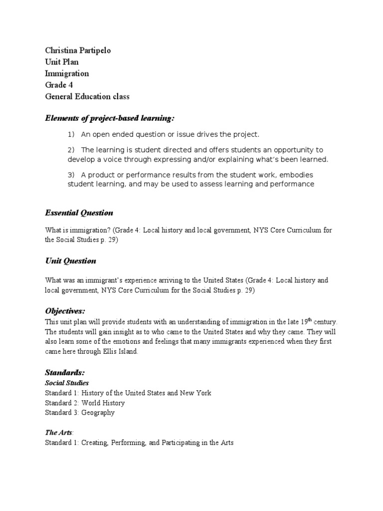 Grade 4 Immigration Unit Plan | PDF