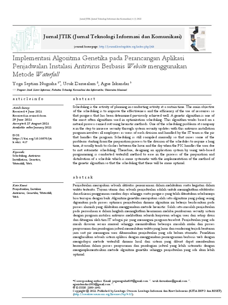 Implementasi Algoritma Genetika Pada Perancangan Aplikasi Penjadwalan ...