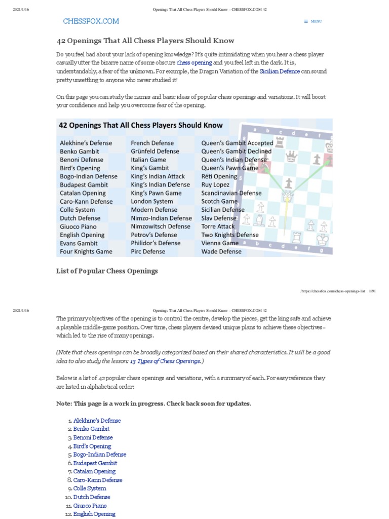 42 Openings That All Chess Players Should Know | PDF | Chess Openings ...