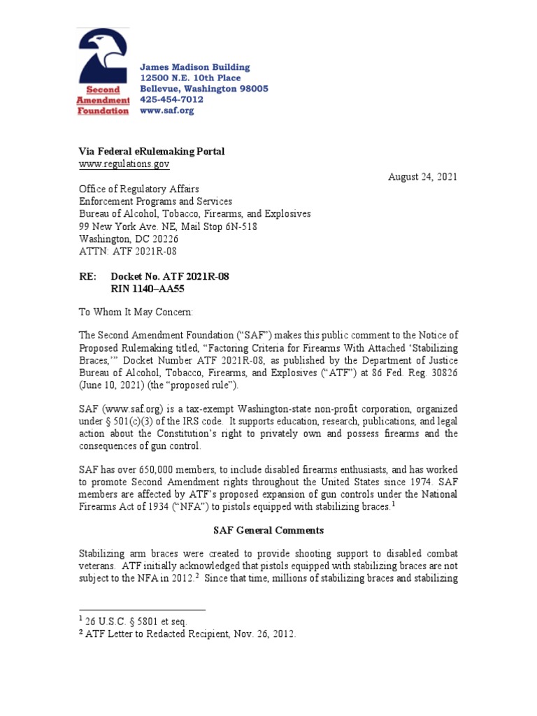 SAF Public Comment Final | PDF | Firearms | Projectile Weapons