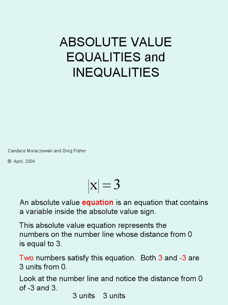 Absolute Value Equalities and Inequalities: Candace Moraczewski and ...