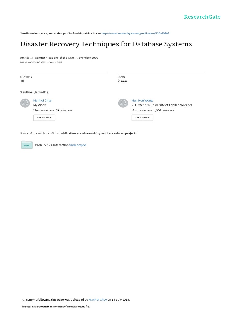 Disaster Recovery Techniques For Database Systems | PDF | Databases | Computer Data Storage