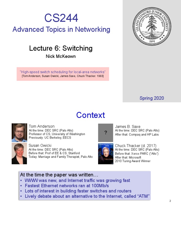 Advanced Topics in Networking: Lecture 6: Switching | PDF | Computer ...