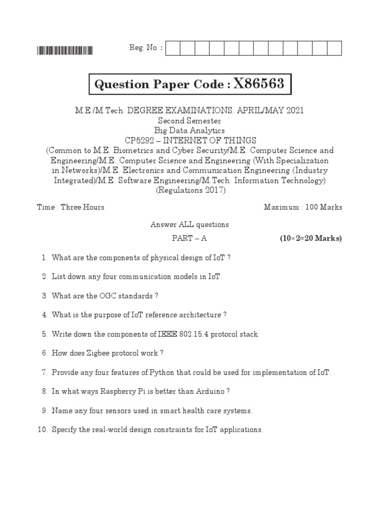Question Paper Code:: (10×2 20 Marks) | PDF | Internet Of Things ...