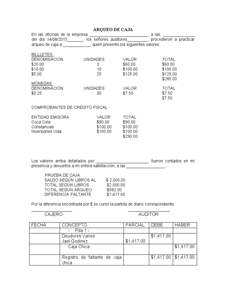 Formato de Arqueo de Caja | PDF | Bancario | Pagos