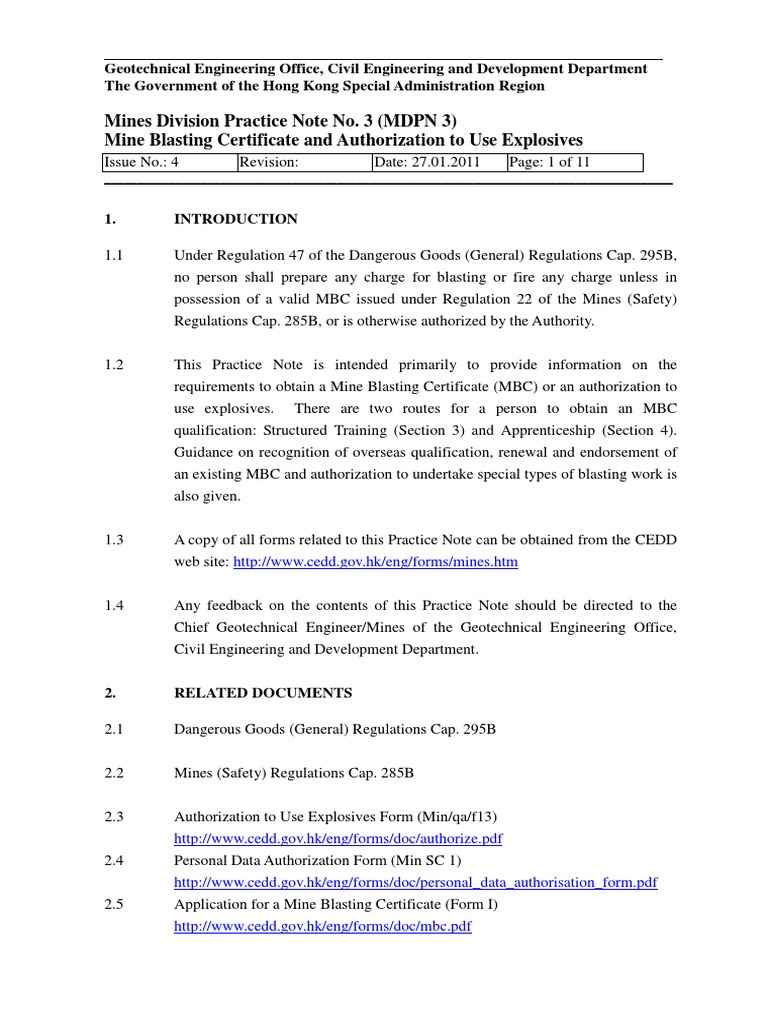 Application Mine Blasting Certificate For Authorization To Use ...
