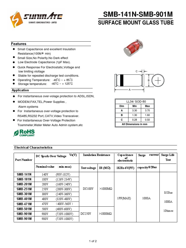 SMB-141N-SMB-901M: Surface Mount Glass Tube | PDF | Capacitance | Metrology