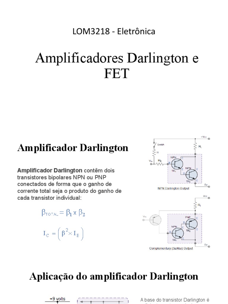 Amplificadores Darlington e FET | PDF | MOSFET | Componentes elétricos
