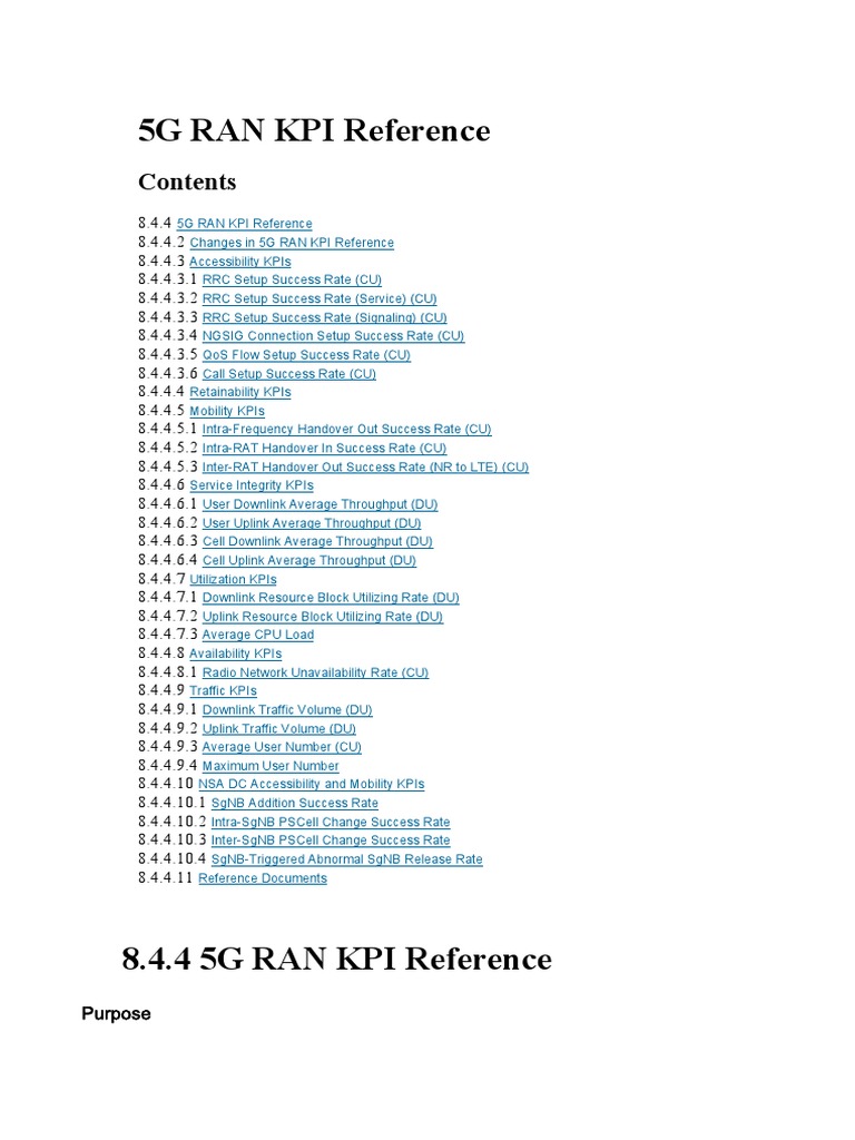 NR 5G Service KPI | PDF | Lte (Telecommunication) | Quality Of Service