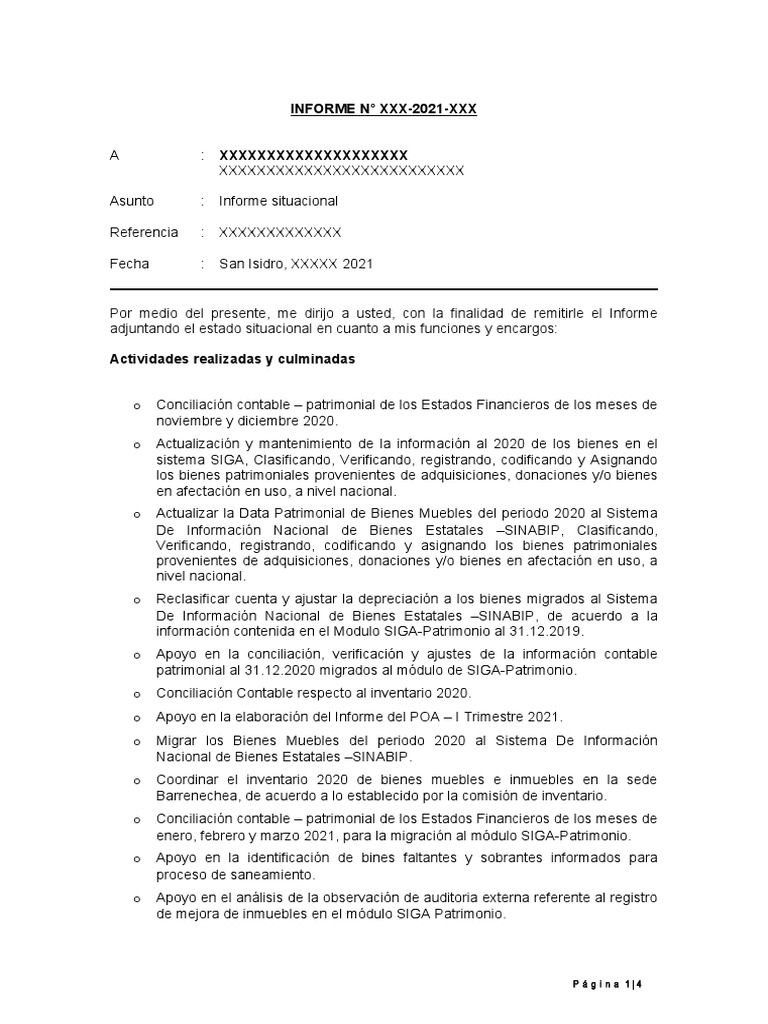 Modelo de Informe Estado Situacional Detallado | PDF | Contabilidad ...