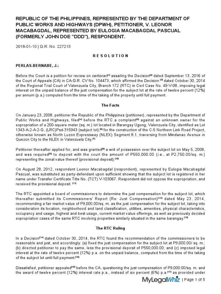 Expropriation Case: Just Compensation Ruling | PDF | Eminent Domain ...