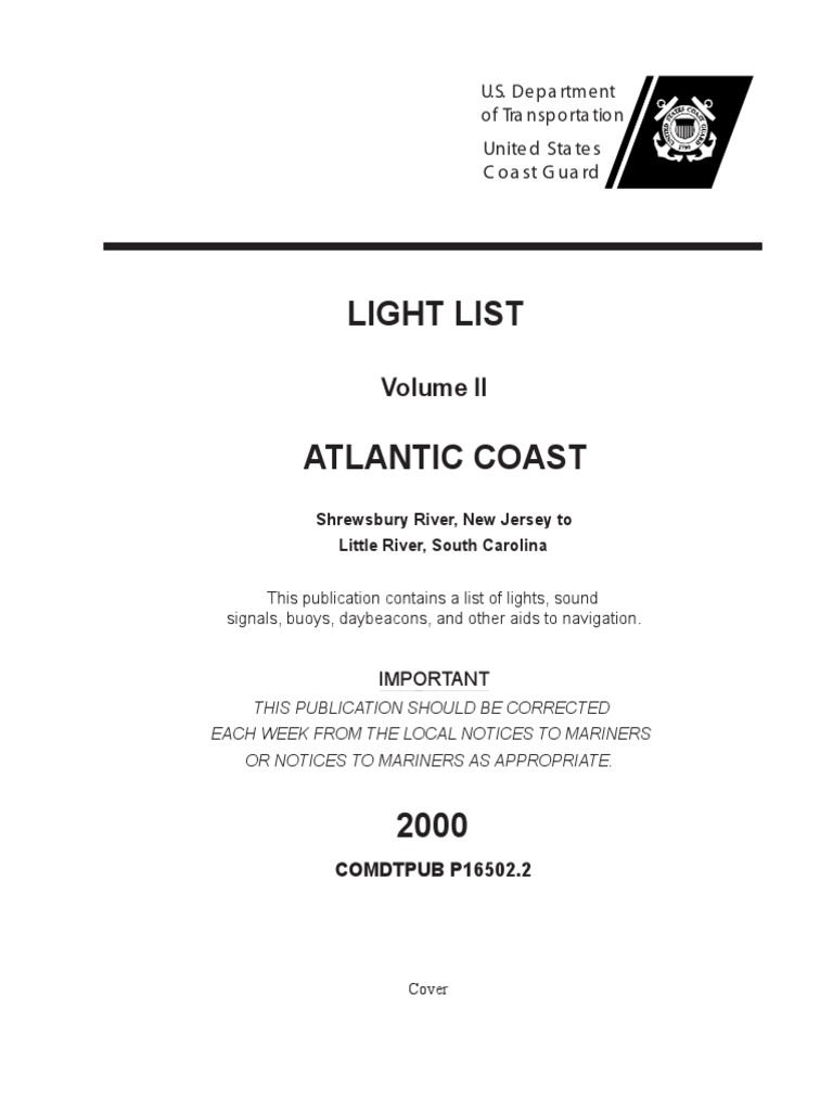 USCG - Light List Volume II Atlantic Coast Shrewsbury River, New Jersey ...