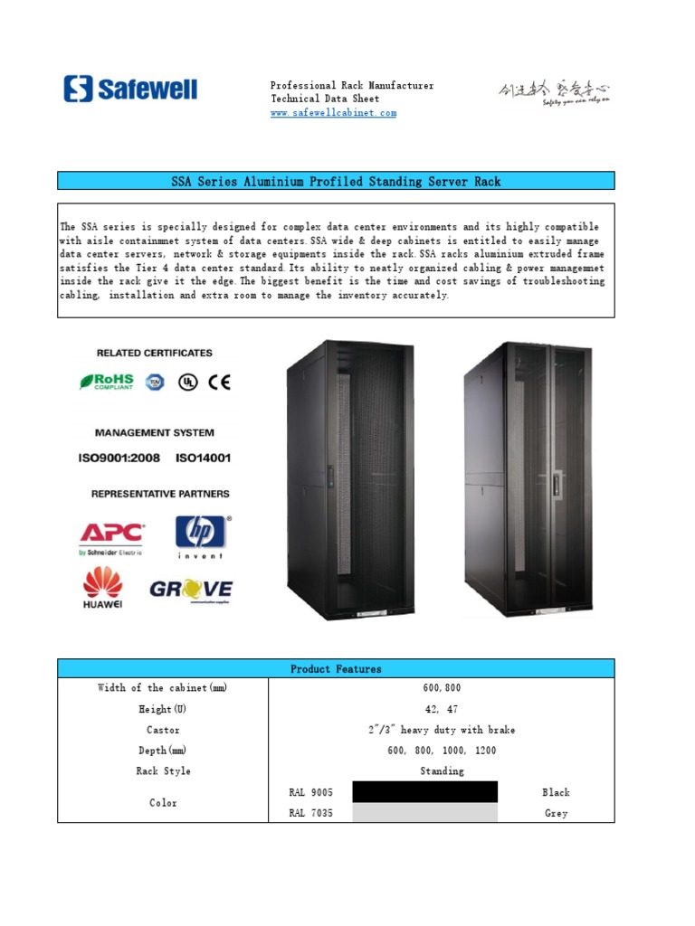 Data Sheet - SSA Series Cabinet | PDF | Data Center | Manufactured Goods