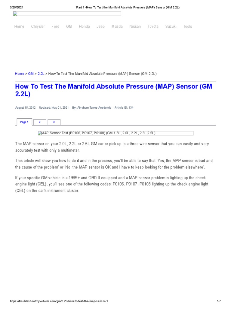 Part 1 - How To Test The Manifold Absolute Pressure (MAP) Sensor (GM 2 ...