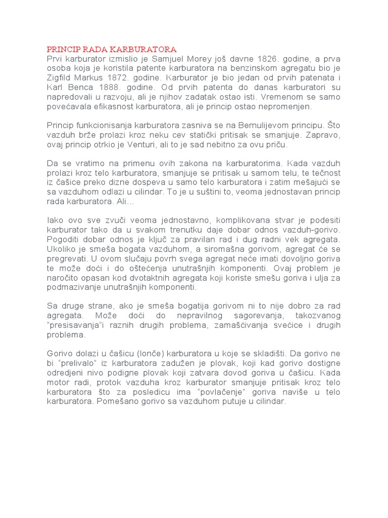 Princip Rada Karburatora | PDF