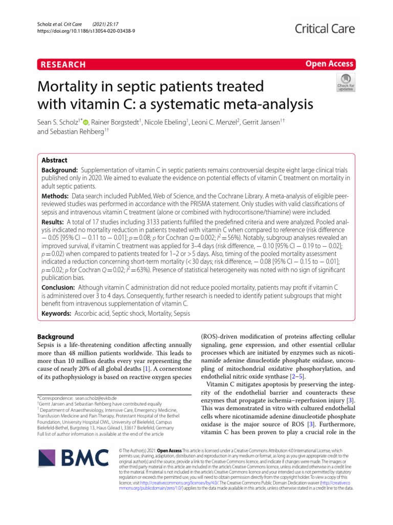 Mortality in Septic Patients Treated With Vitamin C: A Systematic Meta ...