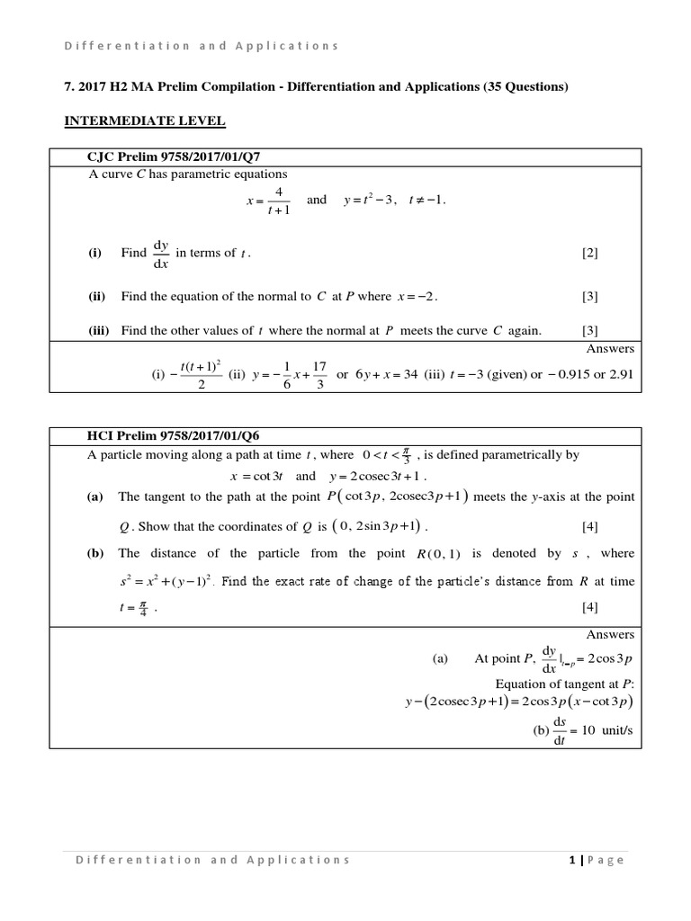 2017 H2 Prelim (Differentiation and Applications) | PDF | Sphere | Area