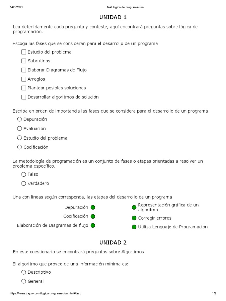 Test Logica de Programacion | PDF | Programación de computadoras ...