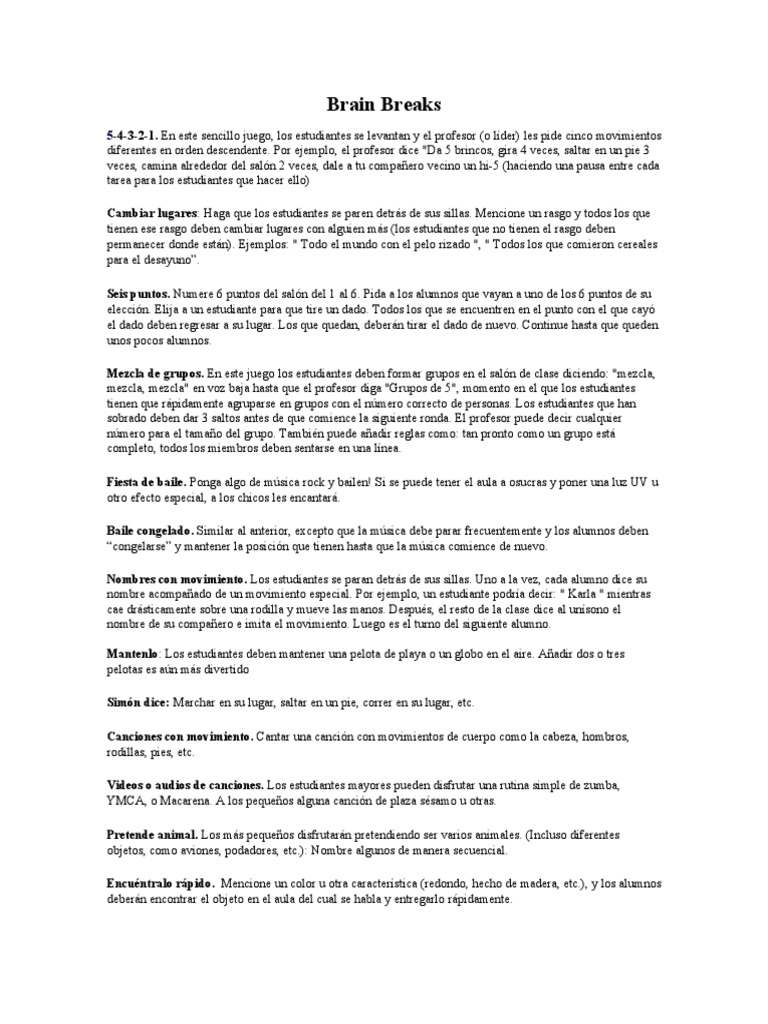 Actividades de Brain Breaks en Clase | PDF | Mano