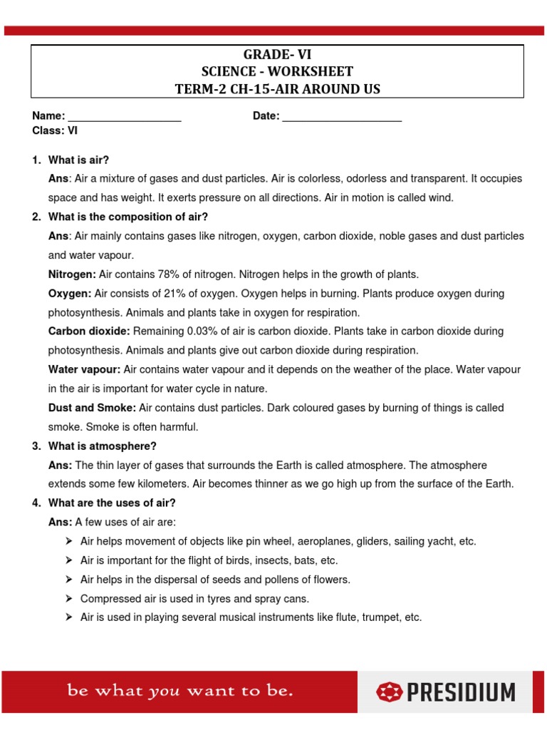 Grade-Vi Science - Worksheet Term-2 Ch-15-Air Around Us | PDF ...