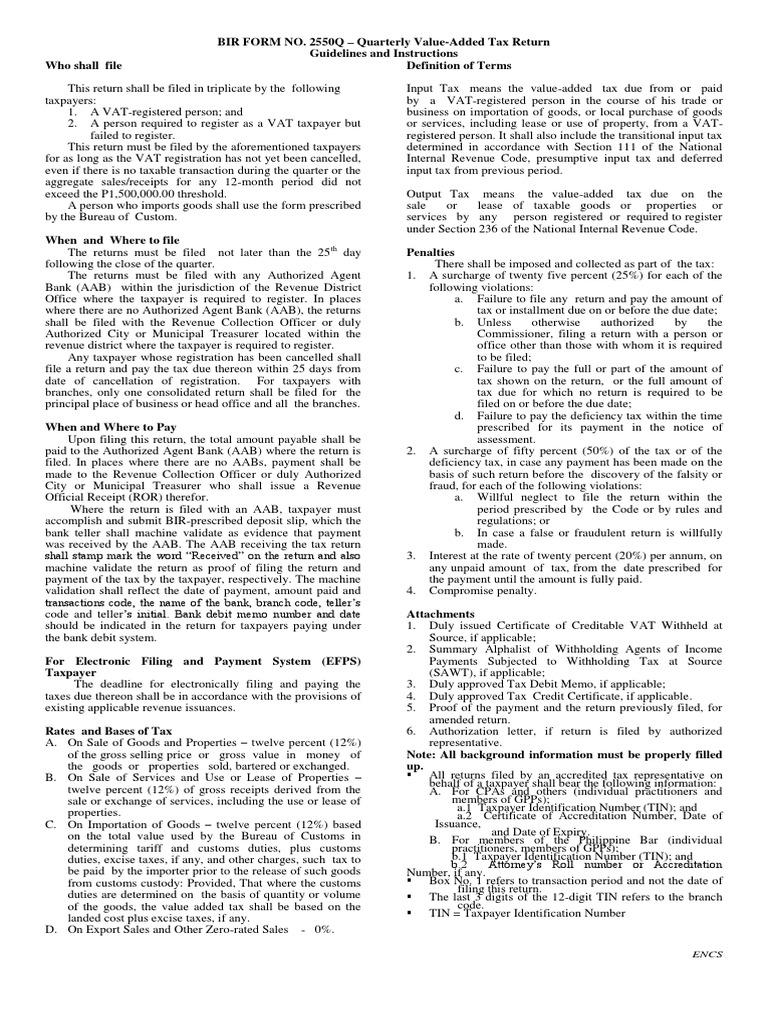 2550Q Instructions | PDF | Value Added Tax | Taxes
