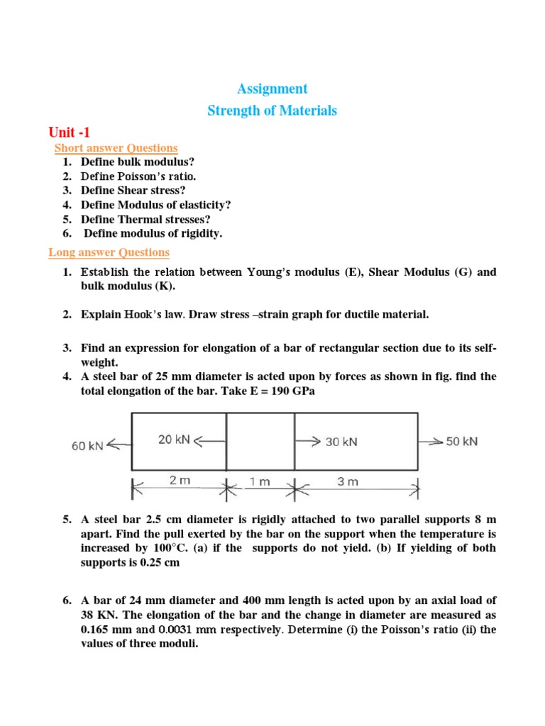 Unit - 1: Assignment Strength of Materials | PDF | Teaching Methods ...