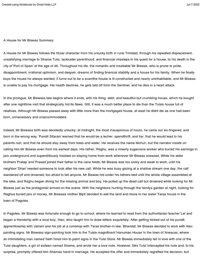 House of MR Biswas | PDF