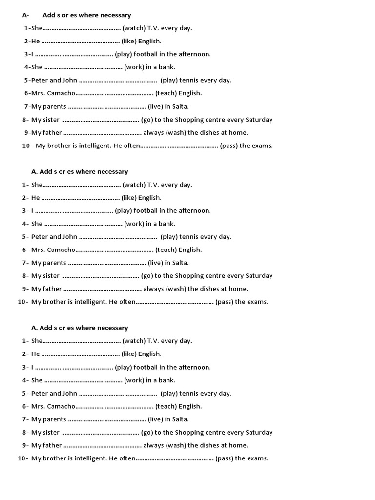 Present Simple Add S Es Ies Where Necessary | PDF | Home & Garden