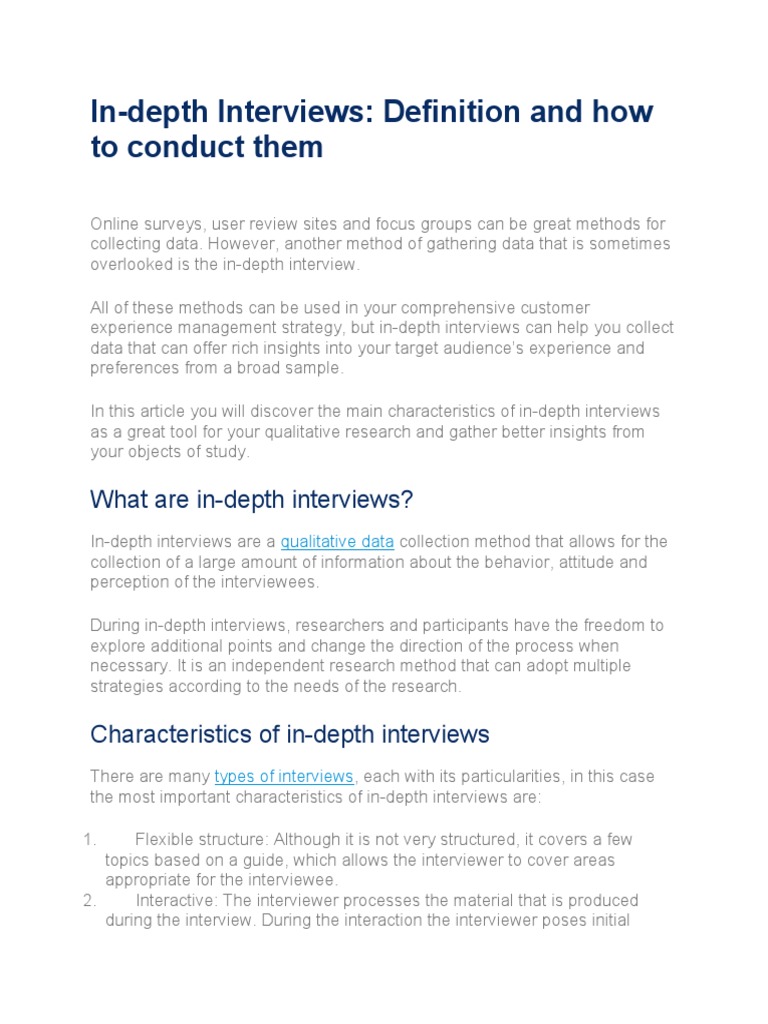 In-Depth Interviews Definition and How To Conduct Them | PDF ...