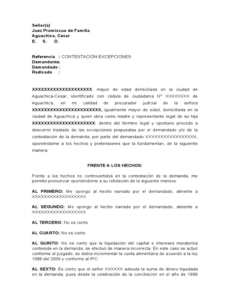 Modelo Contestacion Excepciones | PDF | Derecho