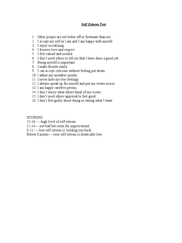 Self Esteem Assessment Quiz | PDF | Self-Improvement