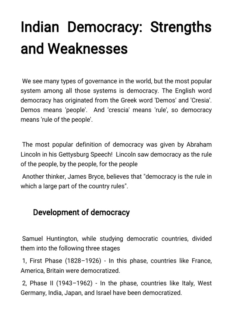 Indian Democracy - Strengths and Weaknesses | PDF