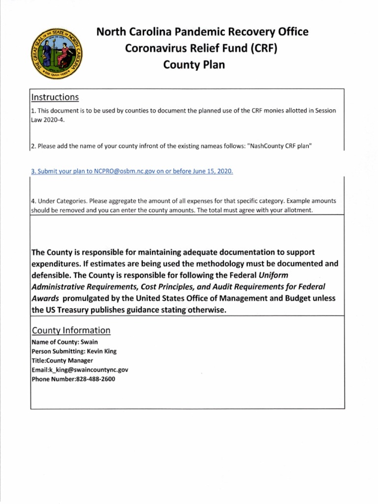 Swain County CRF Plan | PDF | Public Health | Emergency