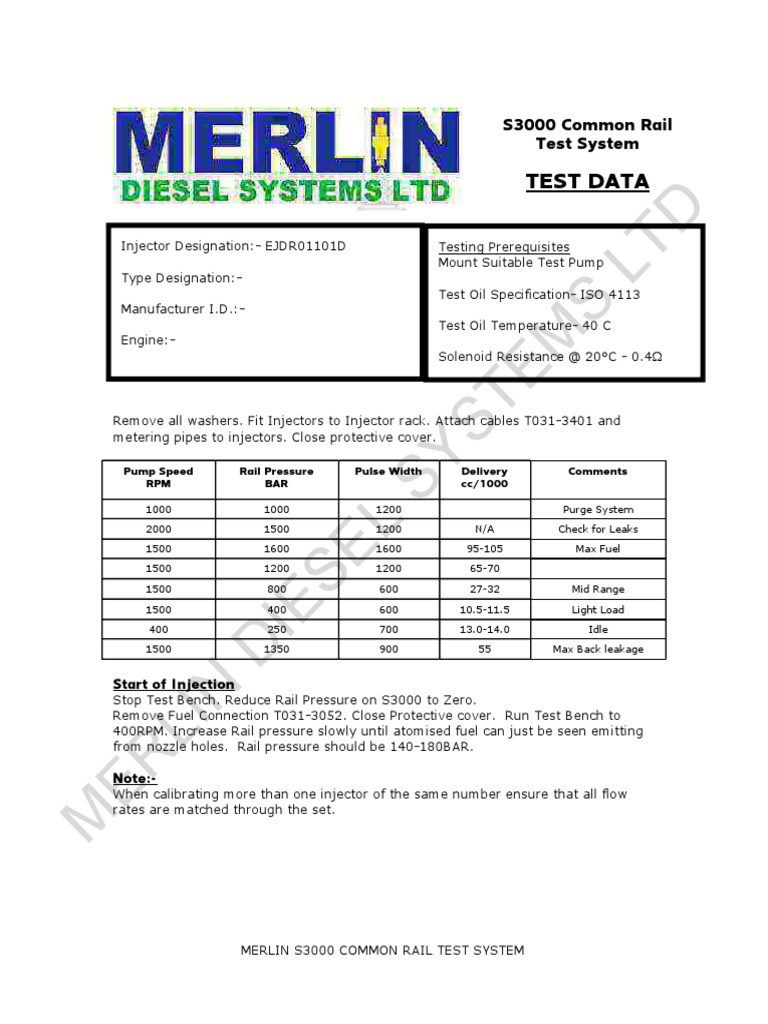 Merlin S3000 Injector Testing Guide | PDF | Fuel Injection | Diesel Engine