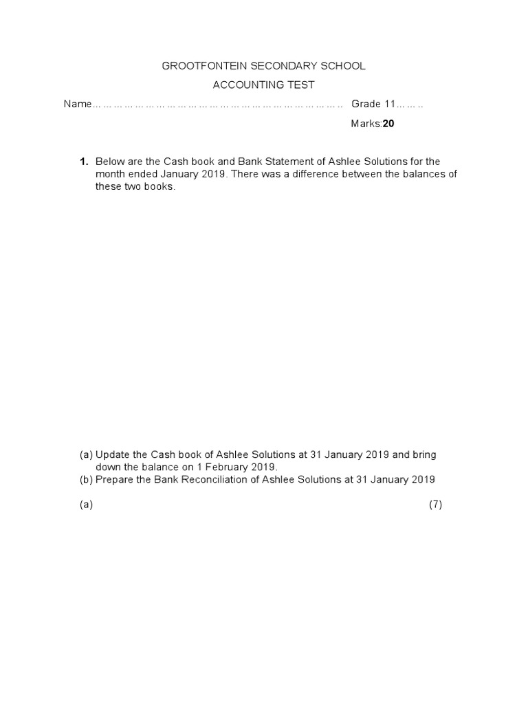 Bank Reconciliation Test | PDF