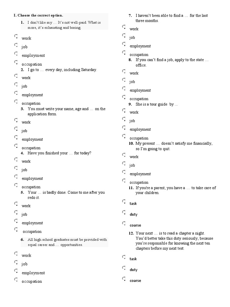 Unit 1 Section 2 Test PDF Employment