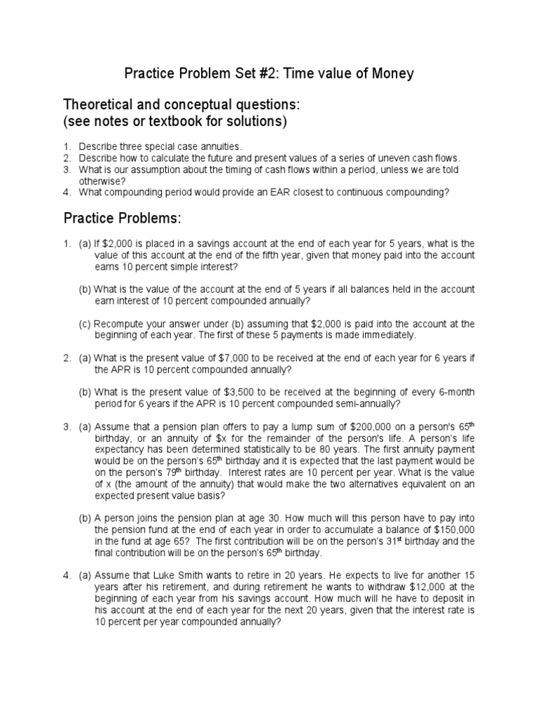 Practice Problem Set #2: Time Value of Money Theoretical and Conceptual ...