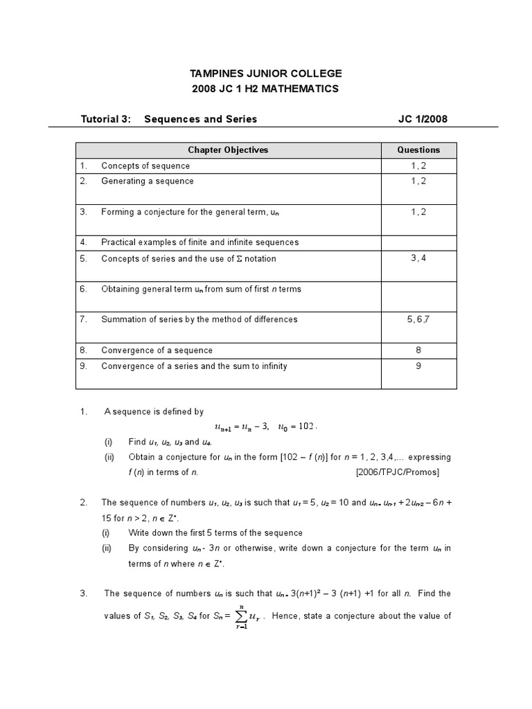 Sequences and Series Tutorial Guide | PDF | Sequence | Summation