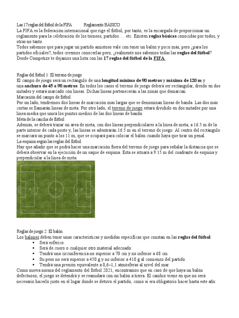 Las 17 Reglas Del Fútbol de La FIFA | PDF | Asociación de Futbol | Reglas
