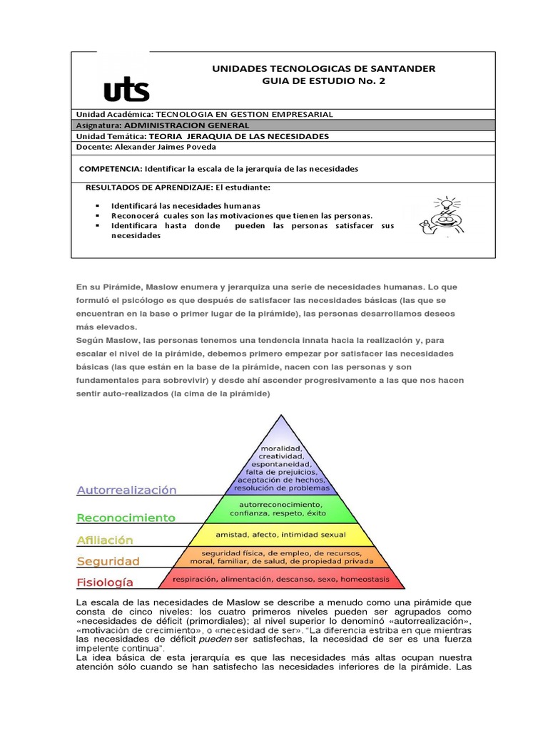 Guia de Estudio Piramide de Maslow | Descargar gratis PDF | Ciencias del comportamiento ...
