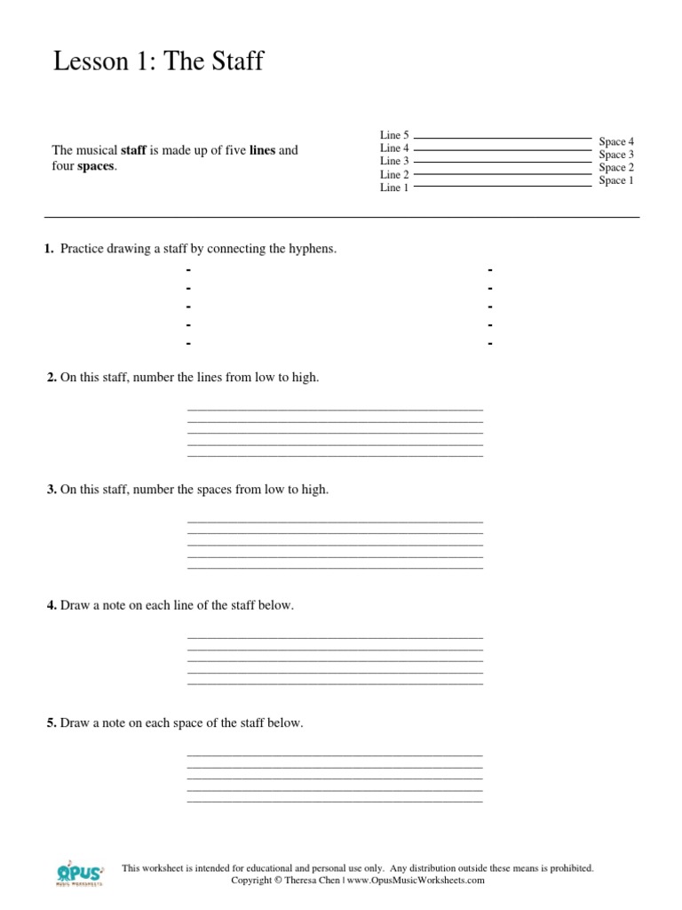 Lesson 1 The Staff | PDF | Clef | Music Theory