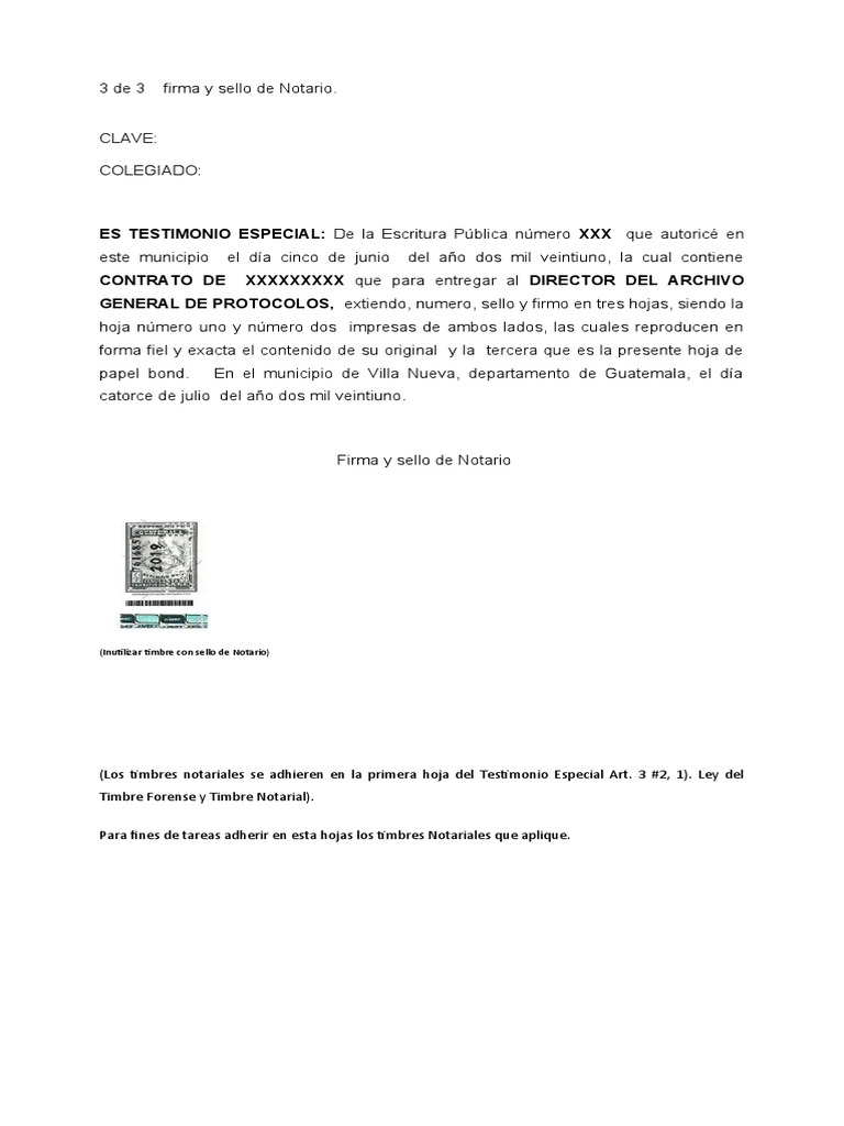 MODELO DE RAZÓN de Testimonio Especial | PDF