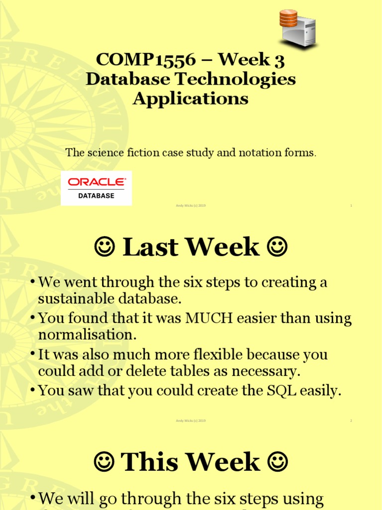 COMP1556 - Week 3 Database Technologies Applications: The Science Fiction Case Study and ...